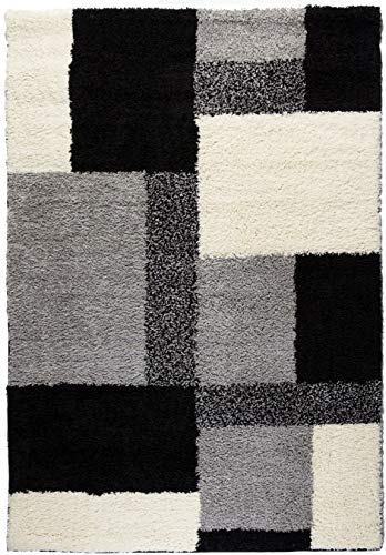 ruglots Modern Shag Geometric 5x7 (5' x 7'2'') Area Rug Cubes Black & Cream Plush Shag Blocks & Squares Plush Shag Easy Care Thick Soft Plush Living Room