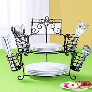 Collections Etc Metal Buffet Organizer with Scroll Design, 7-Piece Set for Plates, Napkins and Cutlery