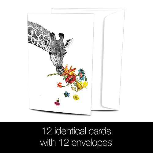 Tree-Free Greetings 12 Pack All Occasion Notecards,Eco Friendly,Made in USA,100% Recycled Paper, 4"x6",Checking in Giraffe (FS56865)