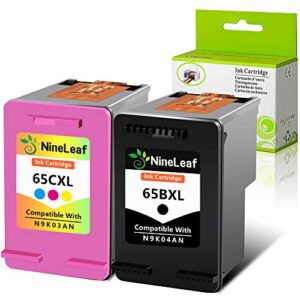 nineleaf remanufactured ink cartridge compatible for hp 65xl 65 xl n9k04an deskjet 3755 3720 3722 3723 3730 3732 3752 3758 all-in-one printer (1 black 1 tri-color,2 pack)