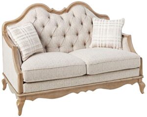 acme chelmsford loveseat w/2 pillows - 56051 - beige fabric & antique taupe