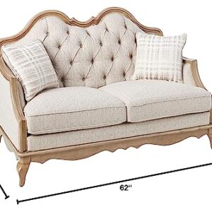 ACME Chelmsford Loveseat w/2 Pillows - 56051 - Beige Fabric & Antique Taupe