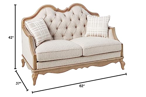 ACME Chelmsford Loveseat w/2 Pillows - 56051 - Beige Fabric & Antique Taupe