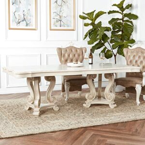 ACME Furniture Ragenardus Double Pedestal Dining Table, Antique White