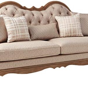 ACME Chelmsford Sofa w/5 Pillows - 56050 - Beige Fabric & Antique Taupe