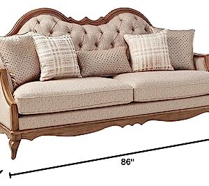 ACME Chelmsford Sofa w/5 Pillows - 56050 - Beige Fabric & Antique Taupe