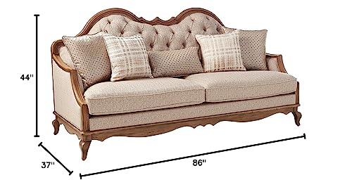 ACME Chelmsford Sofa w/5 Pillows - 56050 - Beige Fabric & Antique Taupe