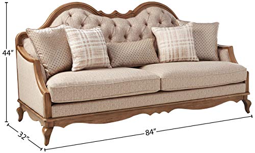 ACME Chelmsford Sofa w/5 Pillows - 56050 - Beige Fabric & Antique Taupe