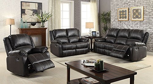 ACME FURNITURE Zuriel Black Faux Leather Reclining Sofa