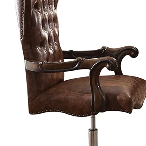 ACME Versailles Executive Chair w/Swivel & Lift - 92282 - 2-Tone Light Brown PU & Cherry Oak