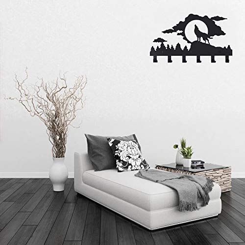 CoolPlus Key and Dog Leash Holder for Wall Entryway Coat Hooks Backpack Hanger Decorative Clothes Rack Hat and Belt Organizer Foyer Hallway Bathroom Bedroom Rail Home Decor Wolf Pattern Black Finish