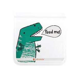 full circle ziptuck reusable multi-use leak food-safe storage, bpa-free, set of 2 sandwich bags, dinosaur