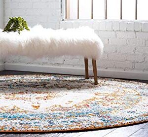 Unique Loom Rosso Collection Traditional, Vintage, Medallion, Border, Distressed, Southwestern Area Rug, 8 ft x 8 ft, Ivory/Blue