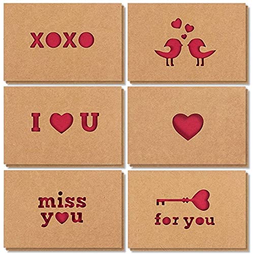 Romantic Die Cut Greeting Cards with Envelopes for Valentine's, Anniversaries (4 x 6 In, 12 Pack)