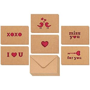 Romantic Die Cut Greeting Cards with Envelopes for Valentine's, Anniversaries (4 x 6 In, 12 Pack)