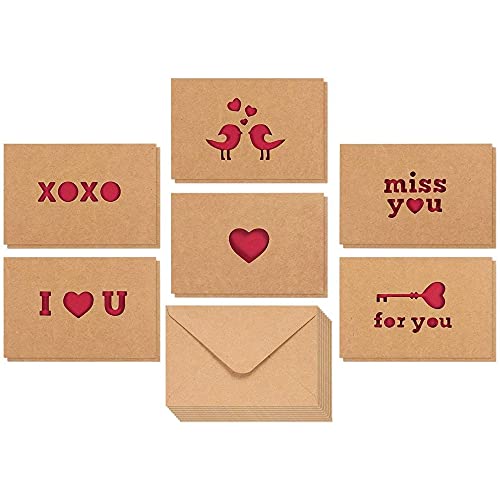 Romantic Die Cut Greeting Cards with Envelopes for Valentine's, Anniversaries (4 x 6 In, 12 Pack)