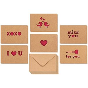 Romantic Die Cut Greeting Cards with Envelopes for Valentine's, Anniversaries (4 x 6 In, 12 Pack)