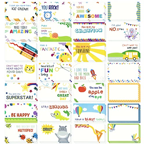 60-Pack Motivational Lunch Box Notes for Kids, Single-Sided Blank Inspirational Cards in 30 Designs, Cute, Encouraging Joke Cards for Lunchbox Essentials (2x3.5 in)