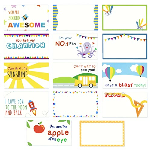 60-Pack Motivational Lunch Box Notes for Kids, Single-Sided Blank Inspirational Cards in 30 Designs, Cute, Encouraging Joke Cards for Lunchbox Essentials (2x3.5 in)