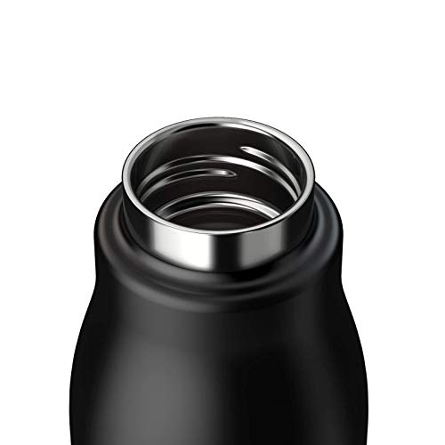 Zoku Stainless Steel Water Bottle 18-Ounce; Matte Black; Leak-Proof & Spill Proof; Durable Paracord Lanyard Cap, Double-Walled Vacuum Insulated; Large 1-1/2-Inch Diameter Mouth Opening