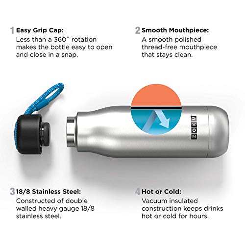 Zoku Gunmetal Vacuum Insulated Stainless Steel 25oz Water Bottle, 25-Fluid Ounces