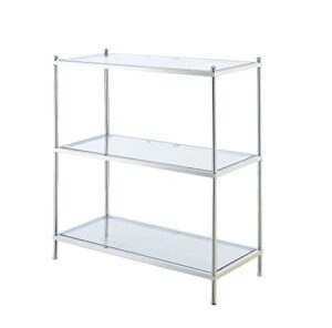 convenience concepts royal crest 3 tier bookcase, chrome / glass