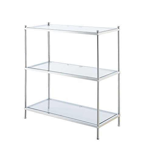 Convenience Concepts Royal Crest 3 Tier Bookcase, Chrome / Glass