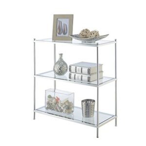 Convenience Concepts Royal Crest 3 Tier Bookcase, Chrome / Glass