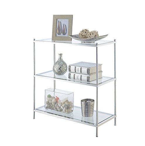 Convenience Concepts Royal Crest 3 Tier Bookcase, Chrome / Glass