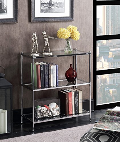 Convenience Concepts Royal Crest 3 Tier Bookcase, Chrome / Glass