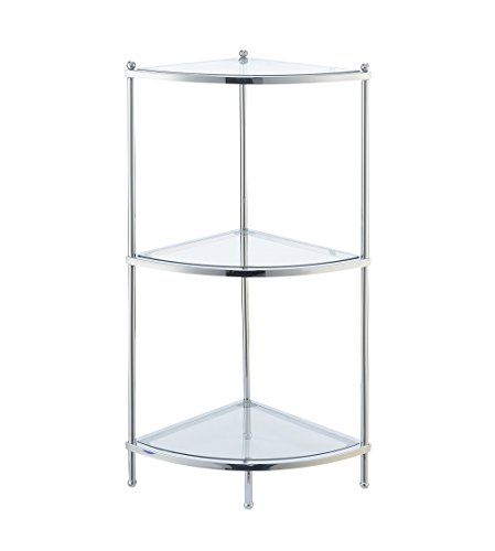 Convenience Concepts Royal Crest 3 Tier Corner Shelf, Chrome / Glass