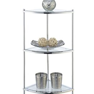 Convenience Concepts Royal Crest 3 Tier Corner Shelf, Chrome / Glass