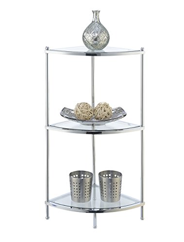 Convenience Concepts Royal Crest 3 Tier Corner Shelf, Chrome / Glass