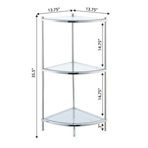 Convenience Concepts Royal Crest 3 Tier Corner Shelf, Chrome / Glass