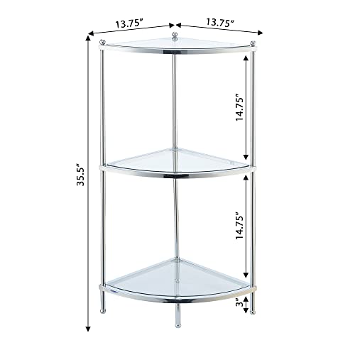 Convenience Concepts Royal Crest 3 Tier Corner Shelf, Chrome / Glass