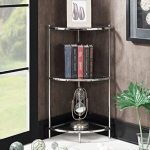 Convenience Concepts Royal Crest 3 Tier Corner Shelf, Chrome / Glass