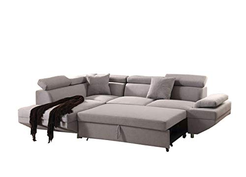 ACME FURNITURE Jemima Sectional Sofa w/Sleeper - - Gray Fabric