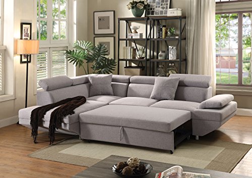 ACME FURNITURE Jemima Sectional Sofa w/Sleeper - - Gray Fabric