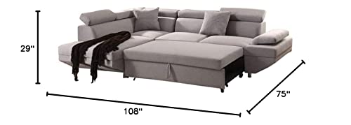 ACME FURNITURE Jemima Sectional Sofa w/Sleeper - - Gray Fabric