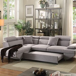 ACME FURNITURE Jemima Sectional Sofa w/Sleeper - - Gray Fabric