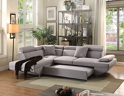 ACME FURNITURE Jemima Sectional Sofa w/Sleeper - - Gray Fabric