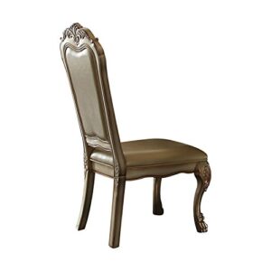 acme dresden side chair (set-2) - - bone pu - fabric & gold patina