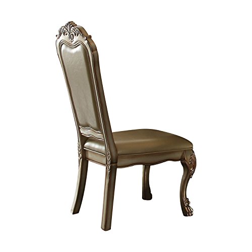 ACME Dresden Side Chair (Set-2) - - Bone PU - Fabric & Gold Patina