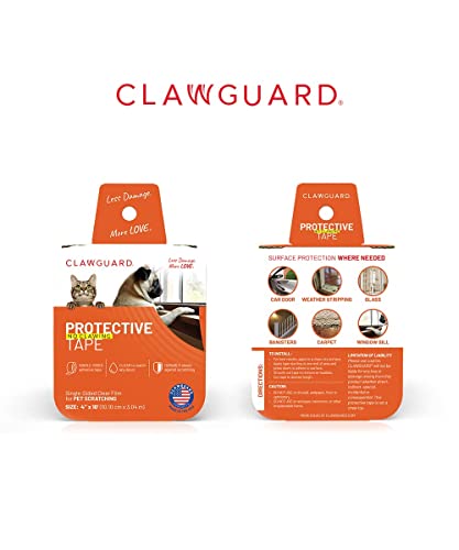 CLAWGUARD Protection Tape - Durable Single-Sided Shield Protection Barrier Against Cat, Dog, Bird, Rabbit Scratching and Clawing Furniture, Couch, Window Sill, Car Door, Glass and More! 4in x 10'