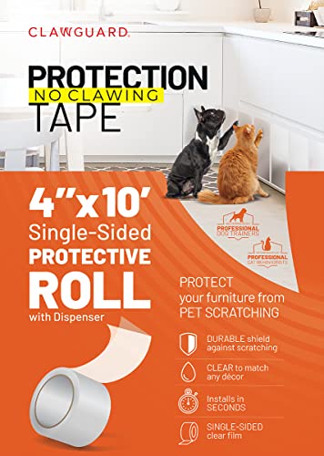 CLAWGUARD Protection Tape - Durable Single-Sided Shield Protection Barrier Against Cat, Dog, Bird, Rabbit Scratching and Clawing Furniture, Couch, Window Sill, Car Door, Glass and More! 4in x 10'