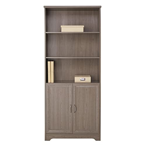 Realspace® Magellan 72"H 5 Shelf Contemporary Bookcase with Doors, Gray/Medium Finish