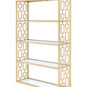 ACME Blanrio Bookshelf - - Gold & Clear Glass