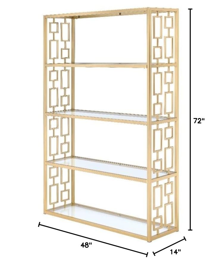 ACME Blanrio Bookshelf - - Gold & Clear Glass