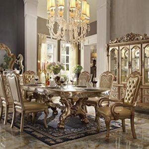 ACME Dresden Dining Table with Trestle Pedestal - - Gold Patina & Bone