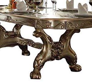 ACME Dresden Dining Table with Trestle Pedestal - - Gold Patina & Bone